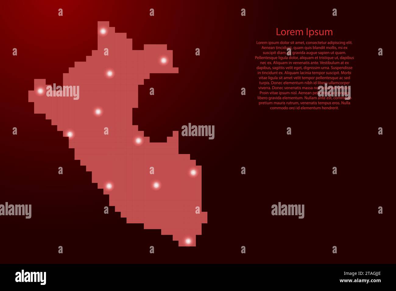 Peru map silhouette from red square pixels and glowing stars. Vector ...
