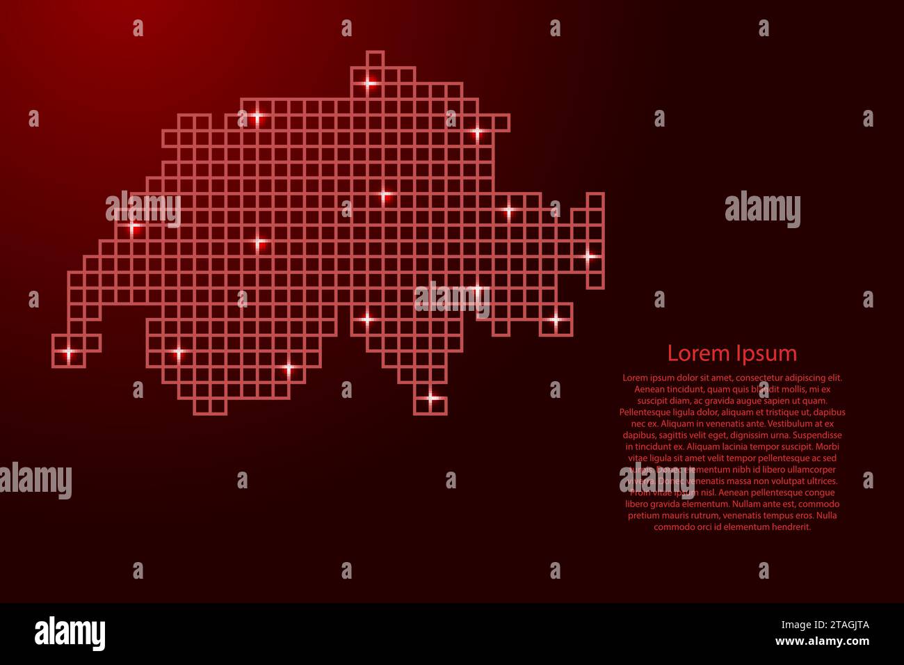 Switzerland map silhouette from red mosaic structure squares and ...