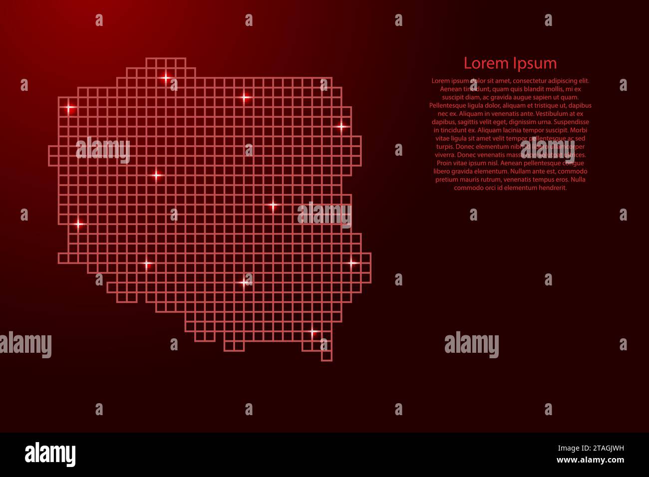 Poland map silhouette from red mosaic structure squares and glowing ...
