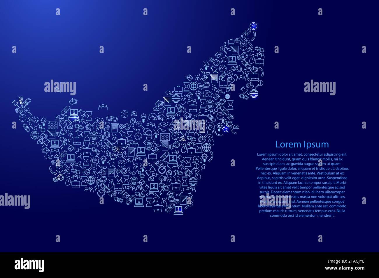 United Arab Emirates, UAE map from blue and glowing stars icons pattern ...