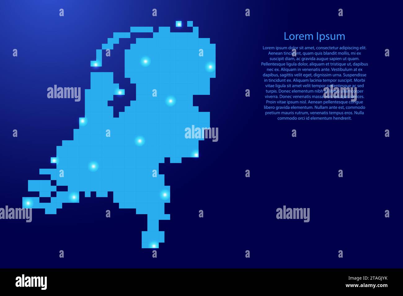 Netherlands map silhouette from blue square pixels and glowing stars ...