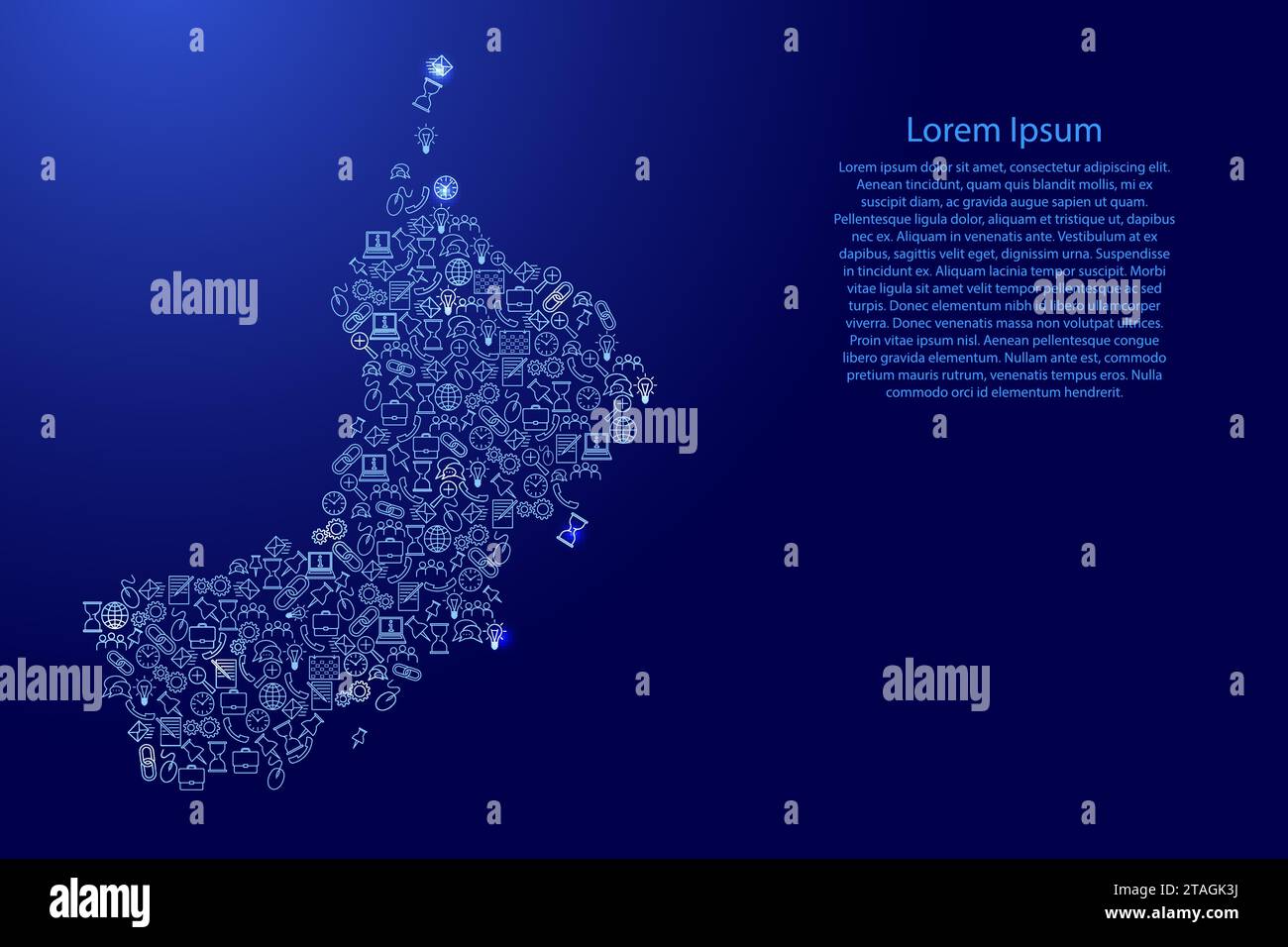 Oman map from blue and glowing stars icons pattern set of SEO analysis ...