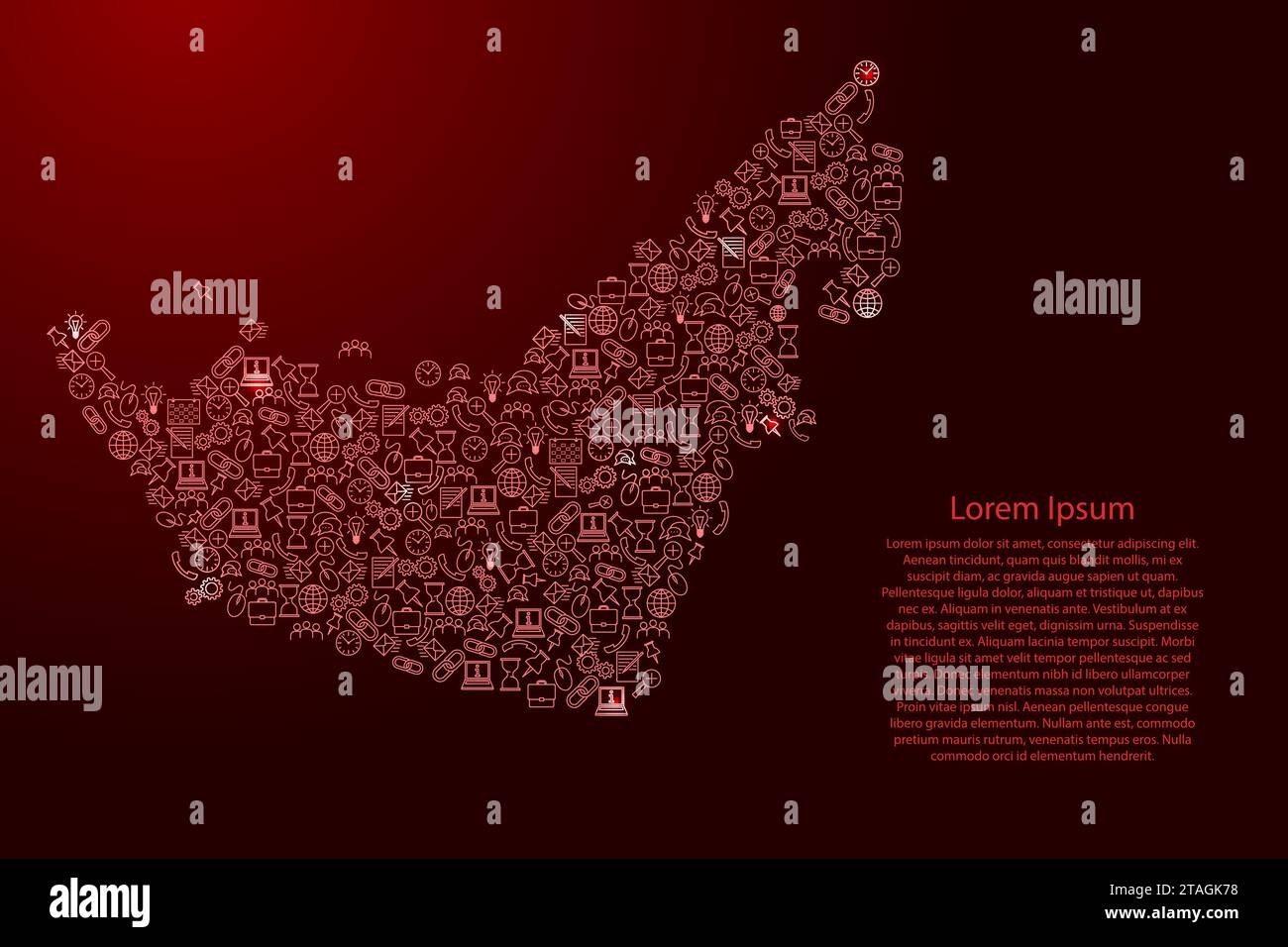 United Arab Emirates, UAE map from red and glowing stars icons pattern ...