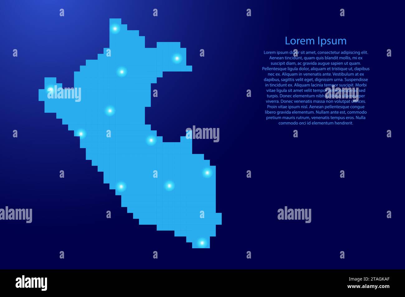 Peru map silhouette from blue square pixels and glowing stars. Vector ...