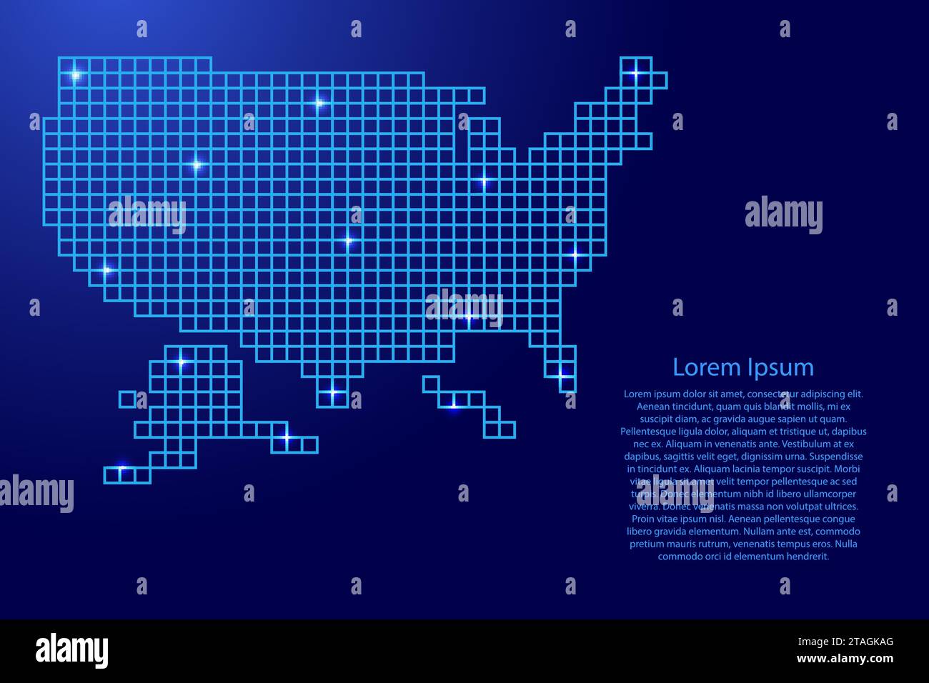 United States, USA map silhouette from blue mosaic structure squares ...