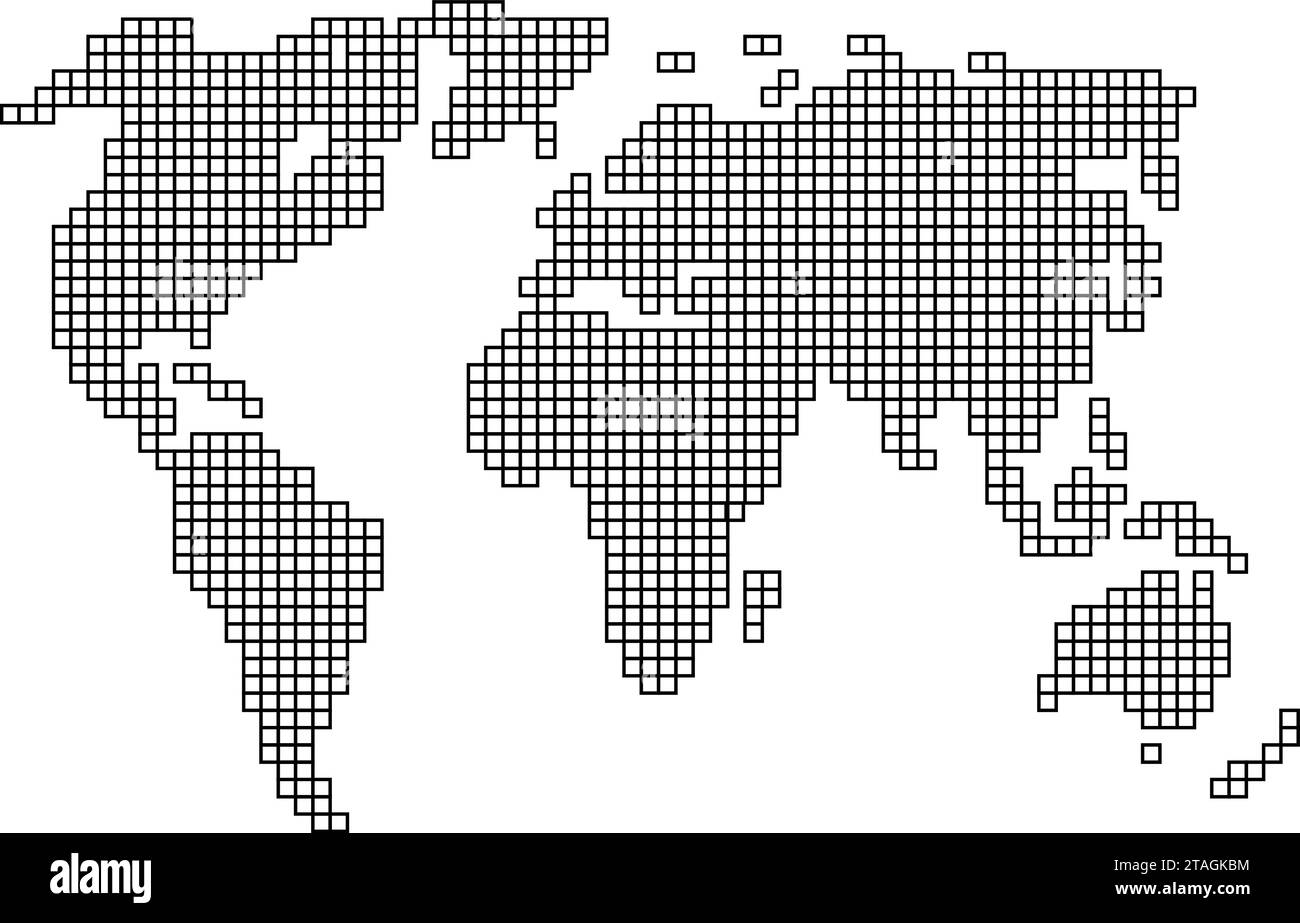 World map silhouette from black pattern mosaic structure of squares ...
