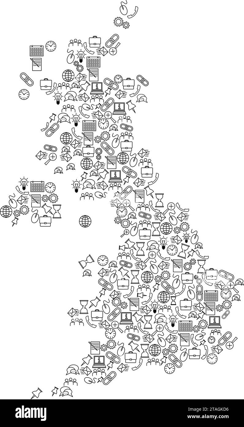 United Kingdom map from red and glowing stars icons pattern set of SEO ...