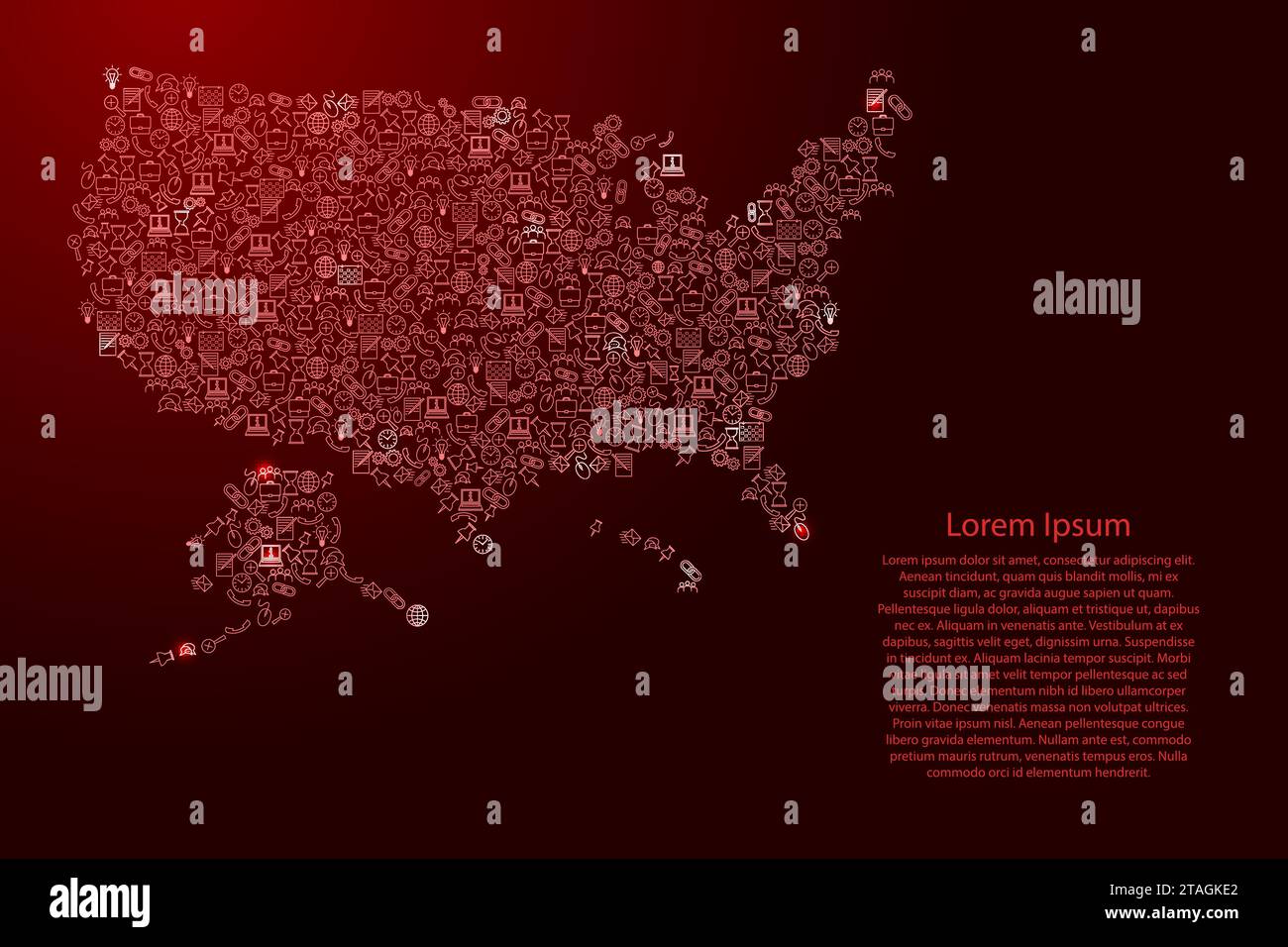 United States of America, USA map from red and glowing stars icons ...