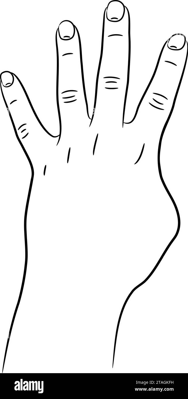 Hand with four fingers raised up sketch draw from the contour black ...