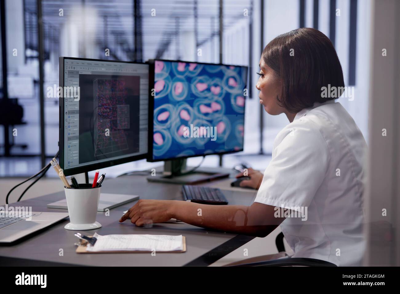 Artificial Intelligence Girl Using Computer Software for Data Security ...