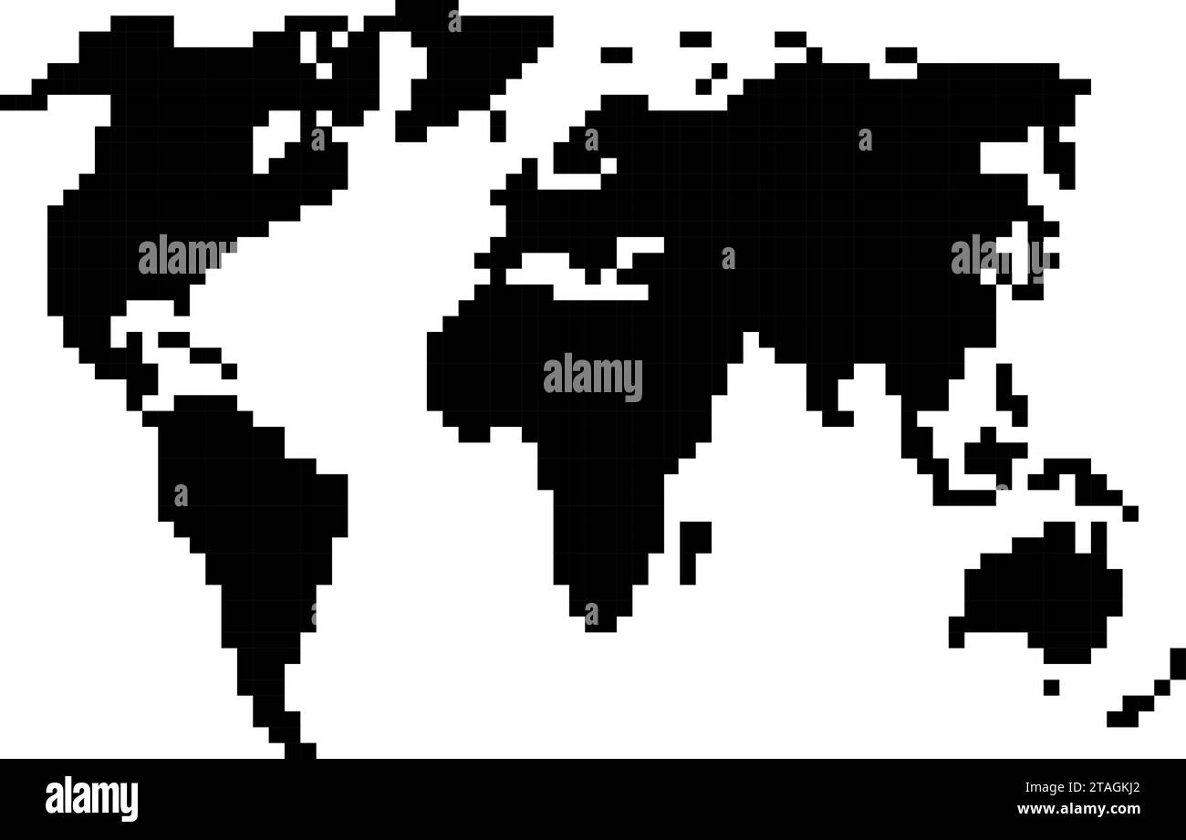 World map silhouette from black square pixels. Vector illustration ...