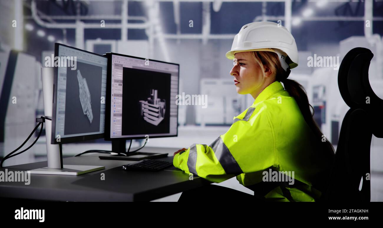 Engineer Doing 3D CAD Model Design On Computer At Factory Stock Photo - Alamy