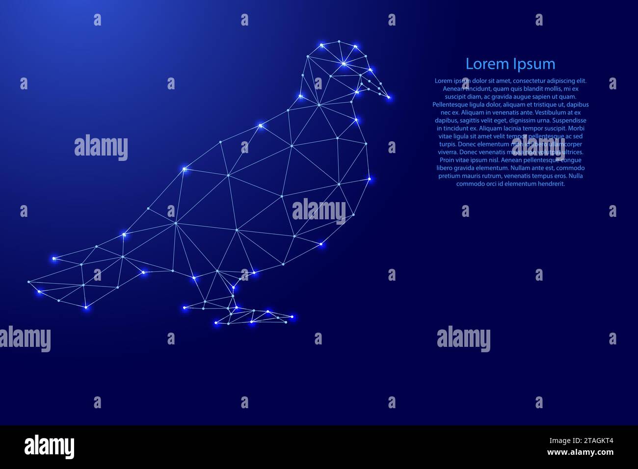 Dove, symbol of peace, from futuristic polygonal blue lines and glowing ...