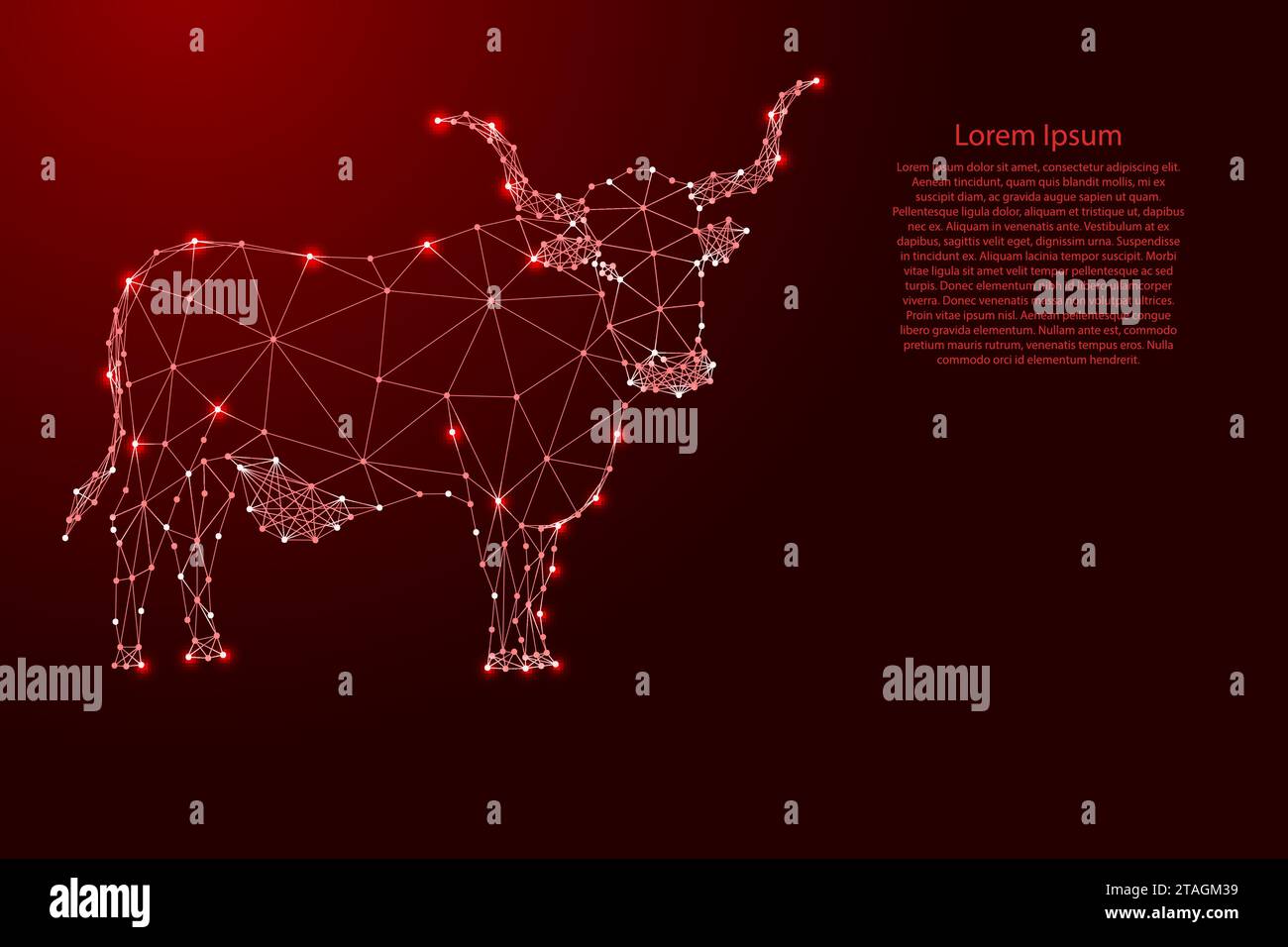 Cow with horns, an farm pet, from futuristic polygonal red lines and ...