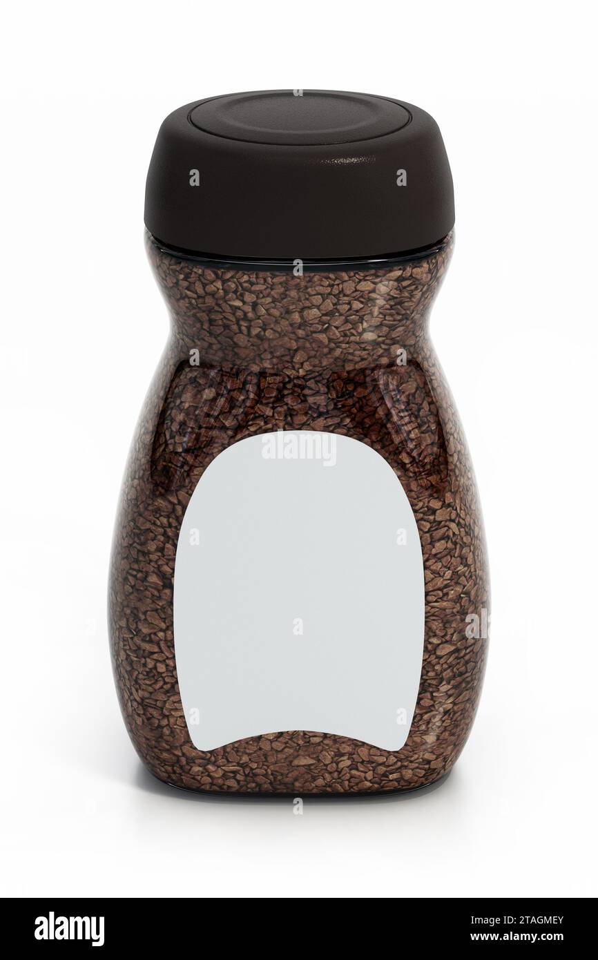 Instant coffee jar with blank label isolated on white background. 3D ...