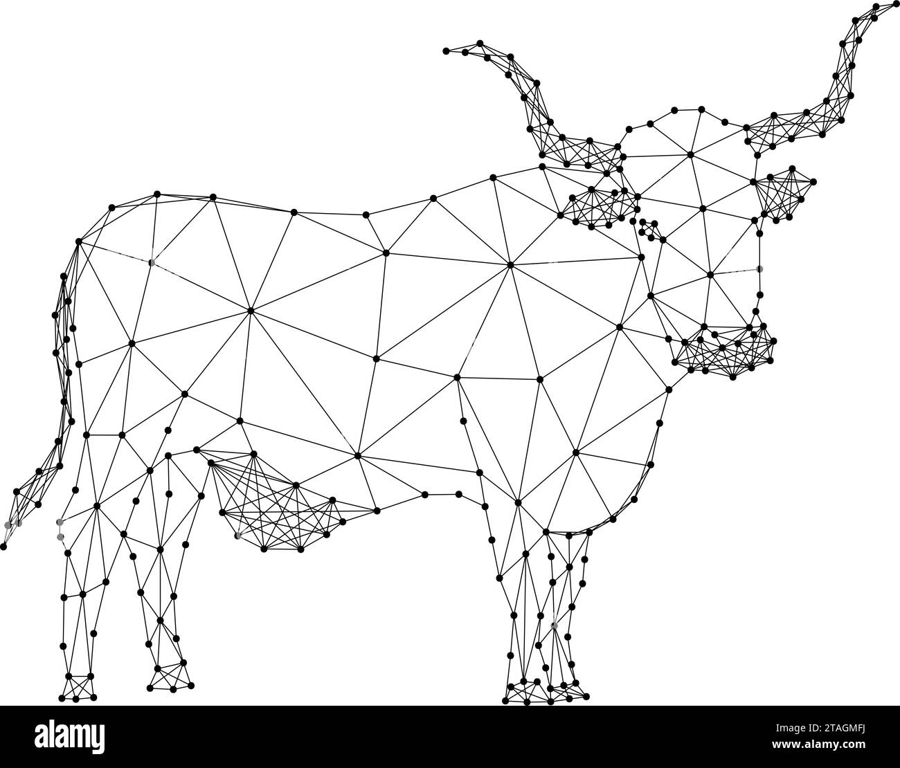 Cow with horns, an farm pet, from abstract futuristic polygonal black ...