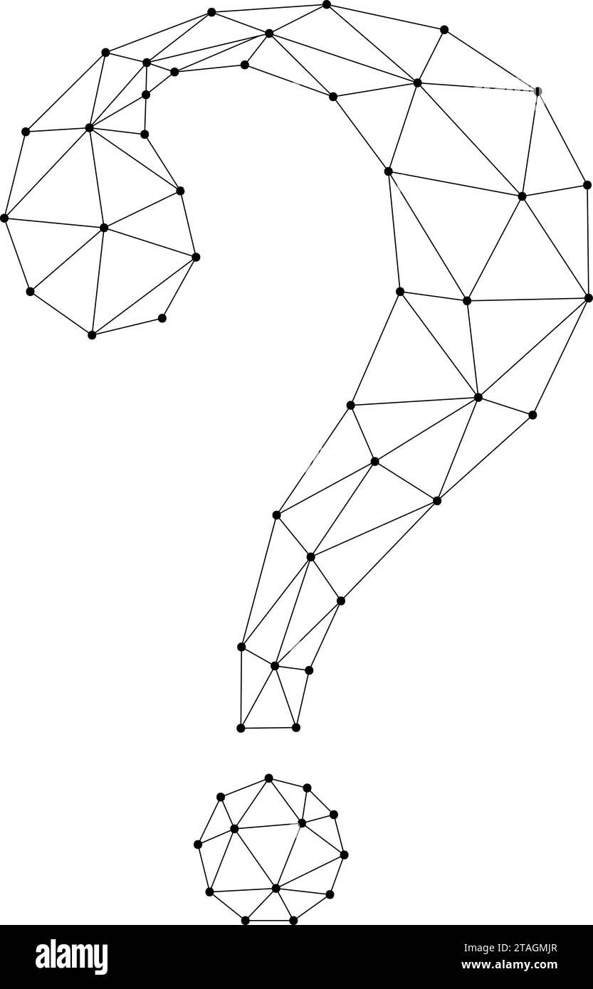 Large question mark from abstract futuristic polygonal black lines and dots. Vector illustration ...