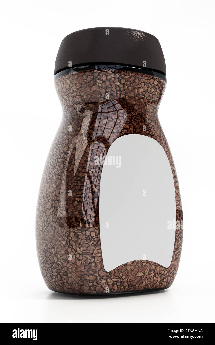 Instant coffee jar with blank label isolated on white background. 3D ...