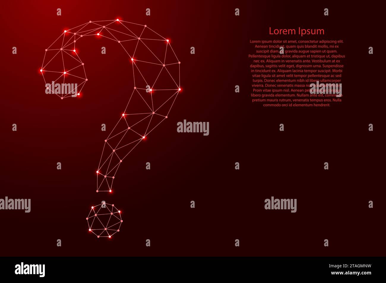 Large question mark from futuristic polygonal red lines and glowing stars for banner, poster ...