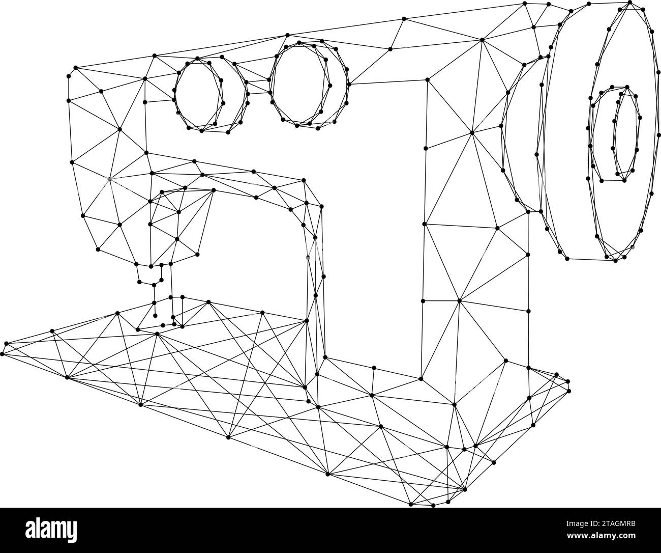 Sewing machine map from abstract futuristic polygonal black lines and ...