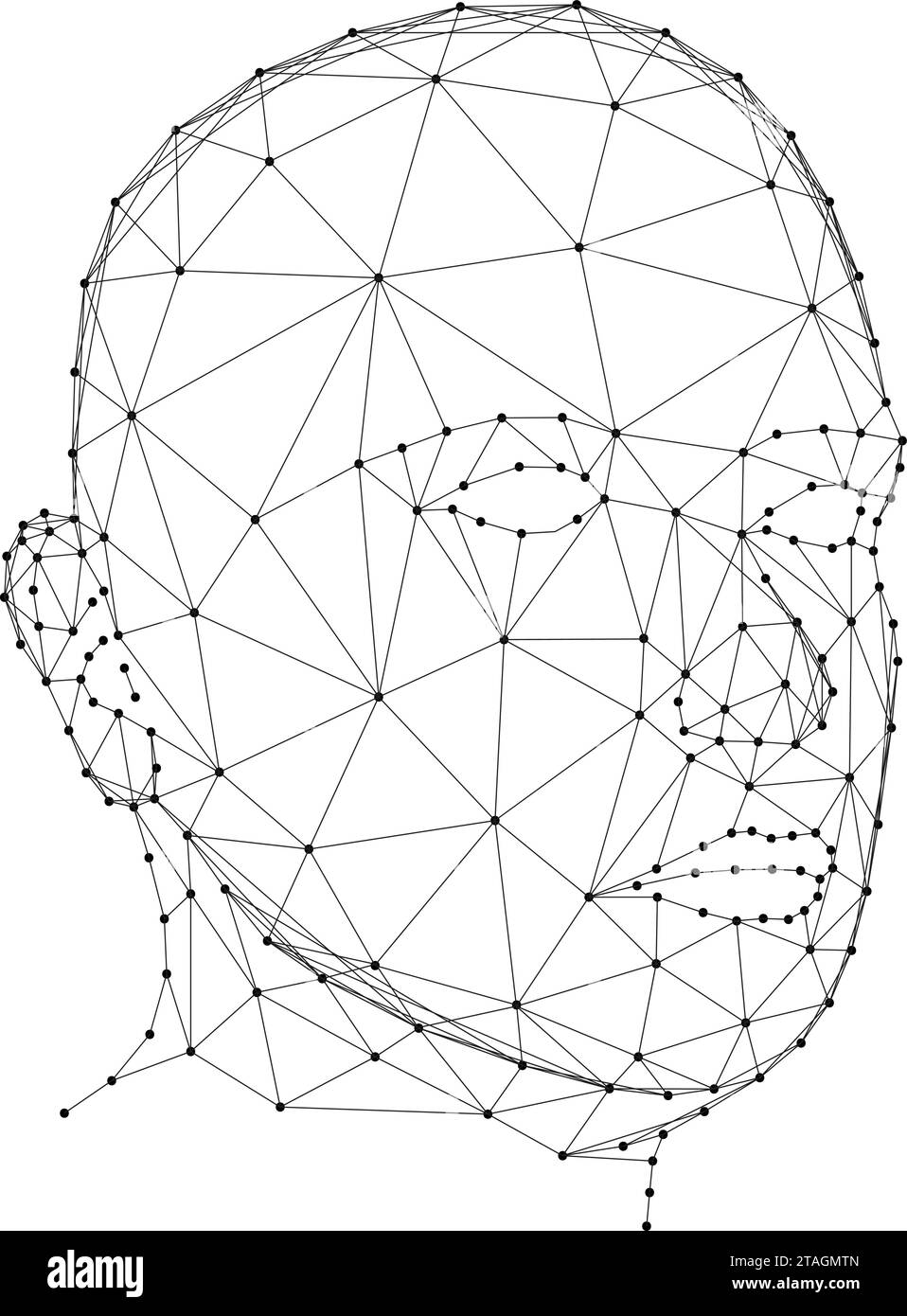 Human head, male face, from abstract futuristic polygonal black lines ...