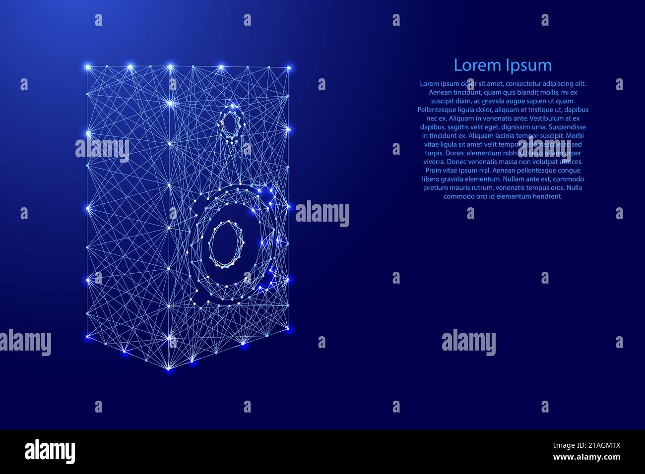 Music column, loudspeaker box, from futuristic polygonal blue lines and ...