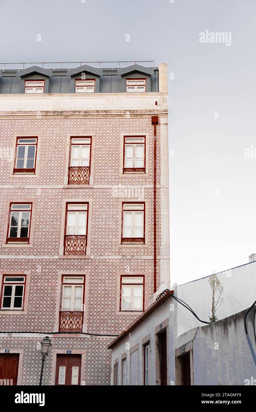 Close-Up, Vertical View of a Traditional Portuguese Building in Lisbon ...