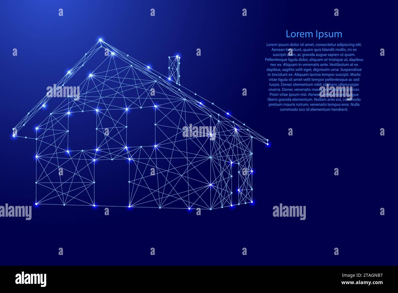 House, building with roof and chimney from futuristic polygonal blue ...