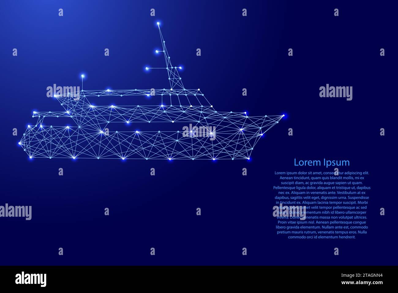 Passenger boat, marine vessel, from futuristic polygonal blue lines and ...