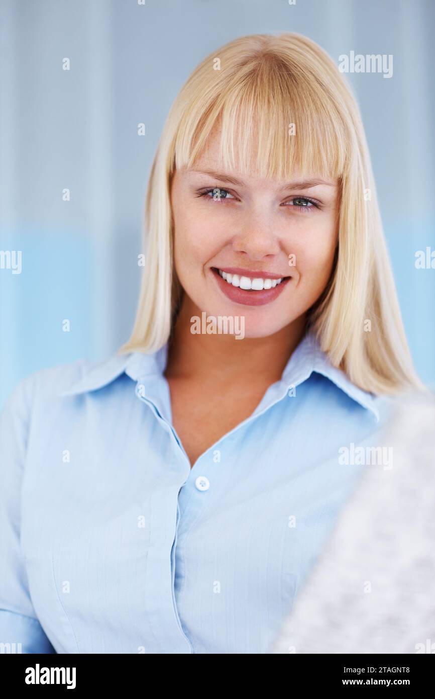 Portrait, smile and business woman in office, workplace and corporate ...