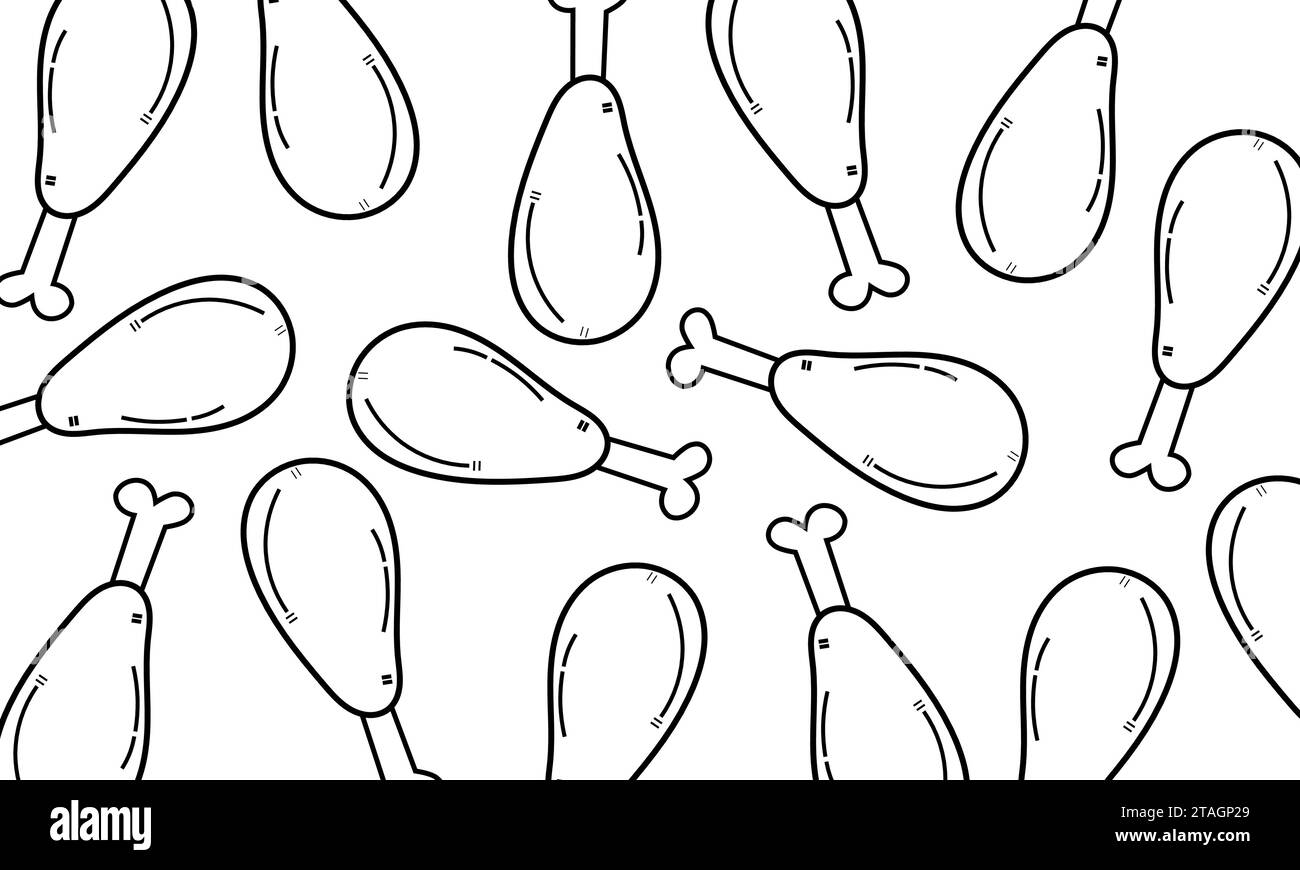 Flat Fried chicken thigh seamless pattern in doodle style vector ... Flat Fried chicken thigh seamless pattern in doodle style vector ...