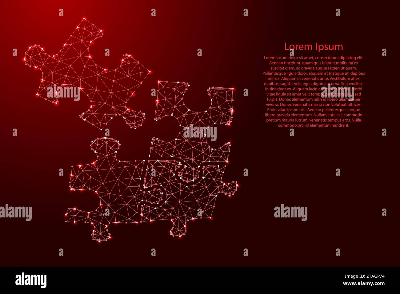 Puzzle teamwork from futuristic polygonal red lines and glowing stars for banner, poster ...