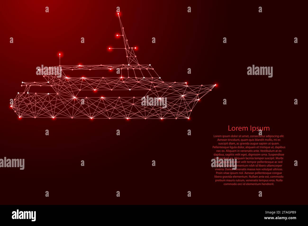 Passenger boat, marine vessel, from futuristic polygonal red lines and ...