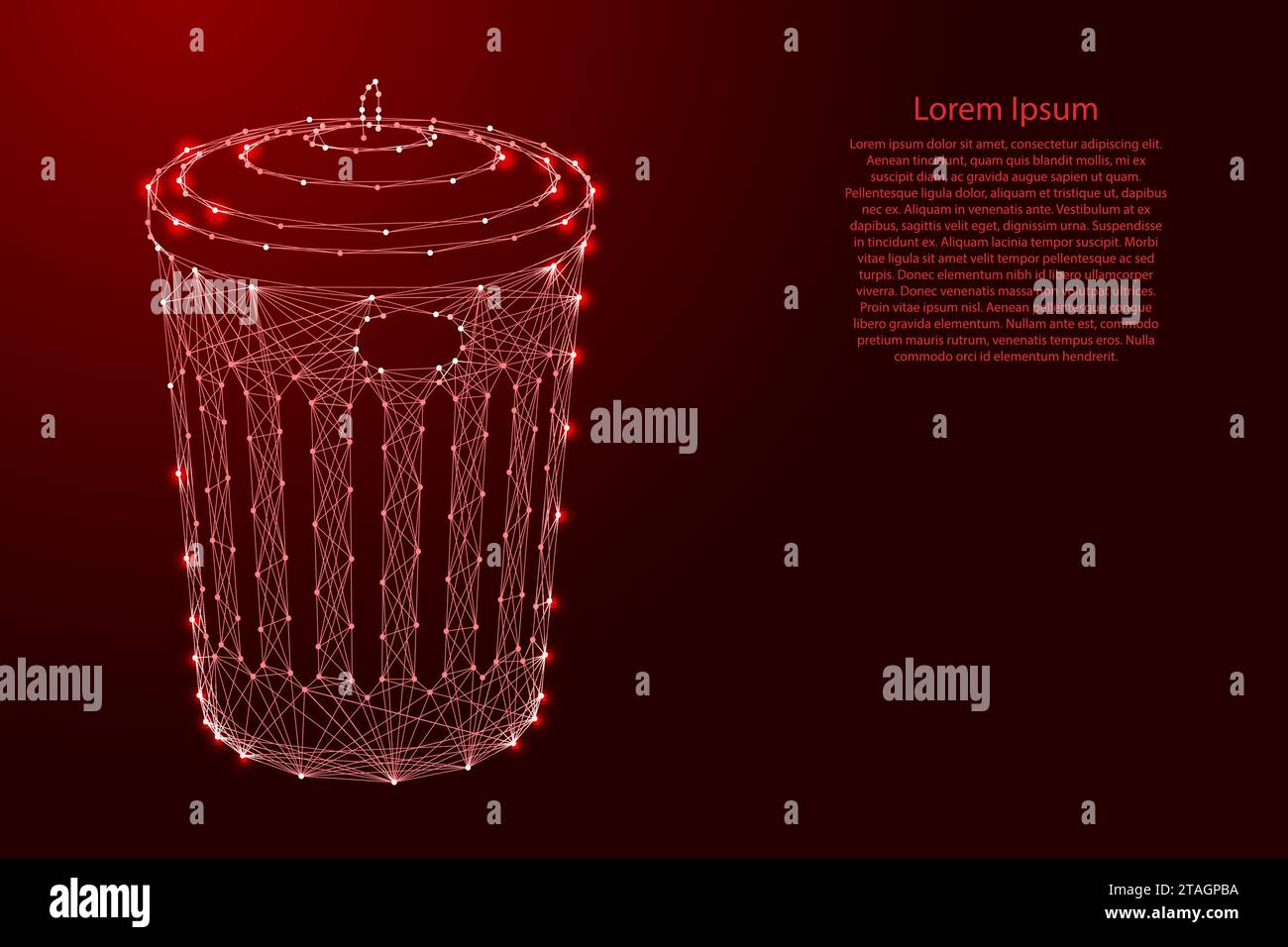 Trash can with lid, from futuristic polygonal red lines and glowing ...