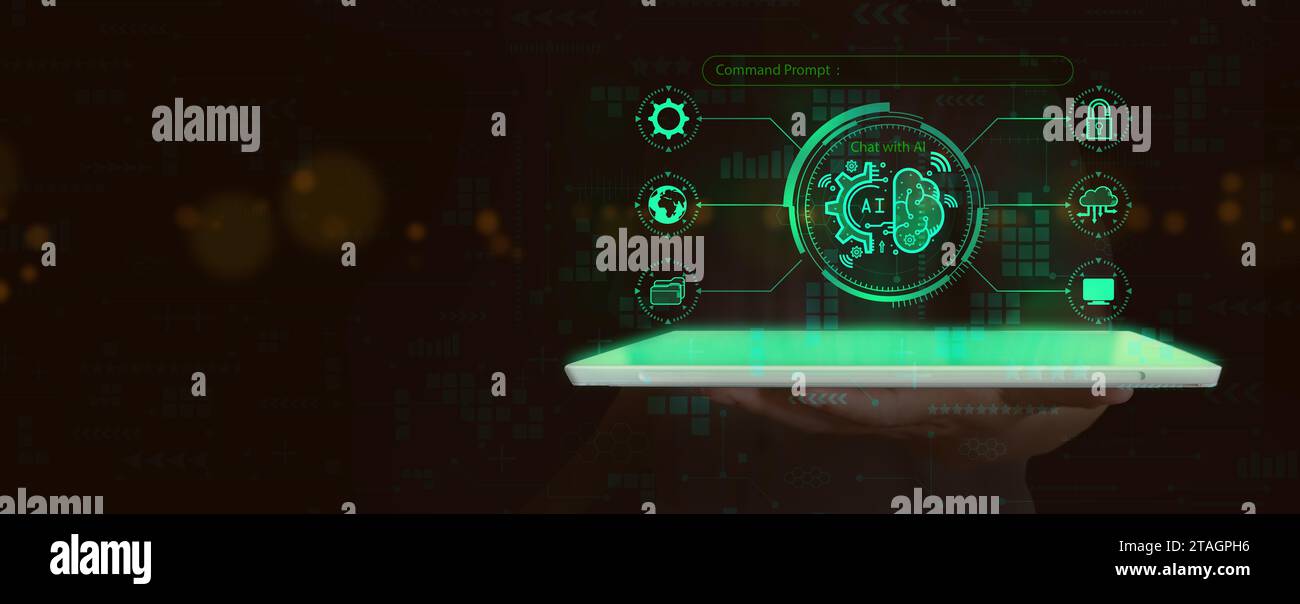 AI tech. Chat Bot, chat with Ai. Virtual graphic of a chatbot on a ...