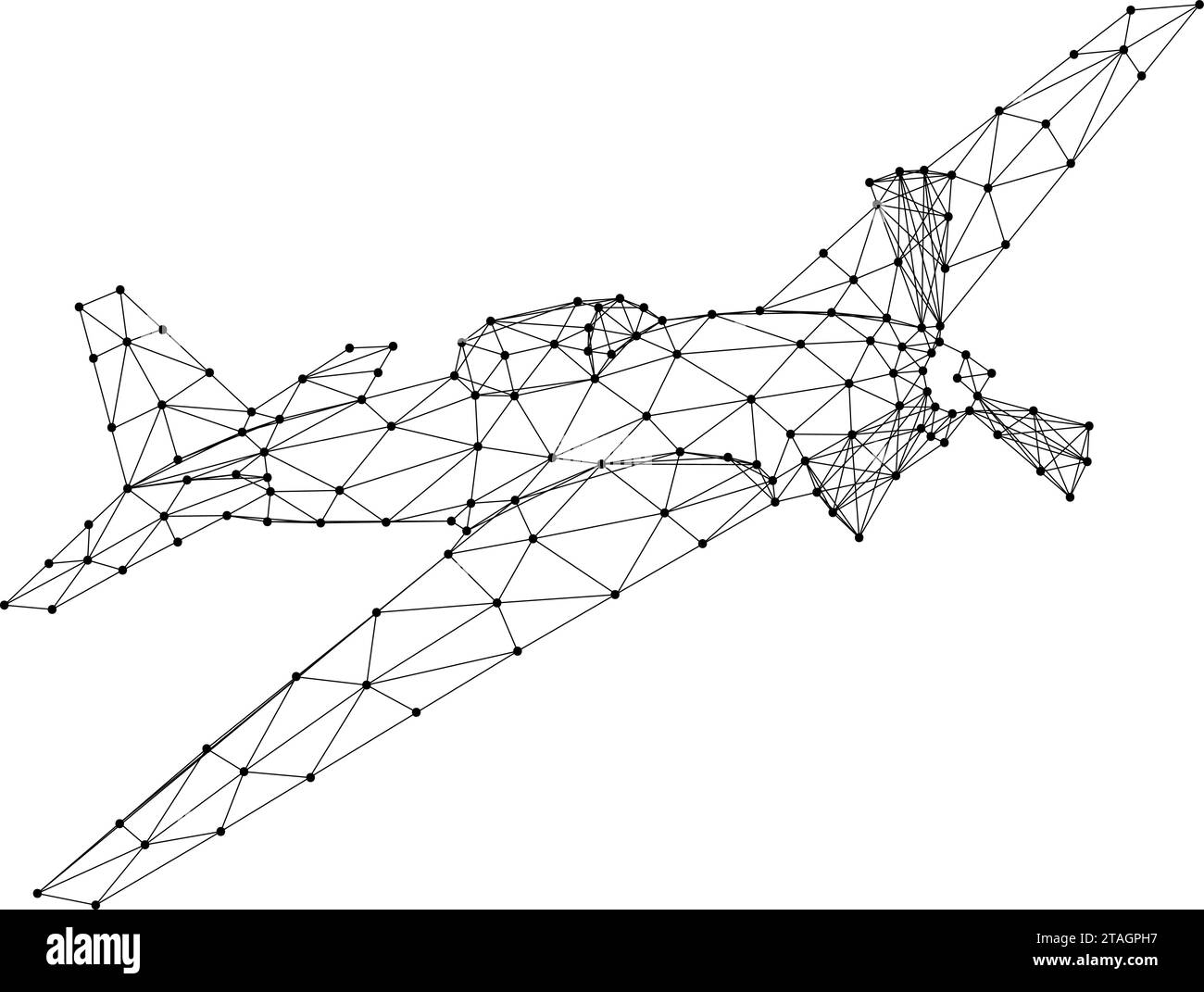 Flying aircraft, screw monoplane, from abstract futuristic polygonal ...