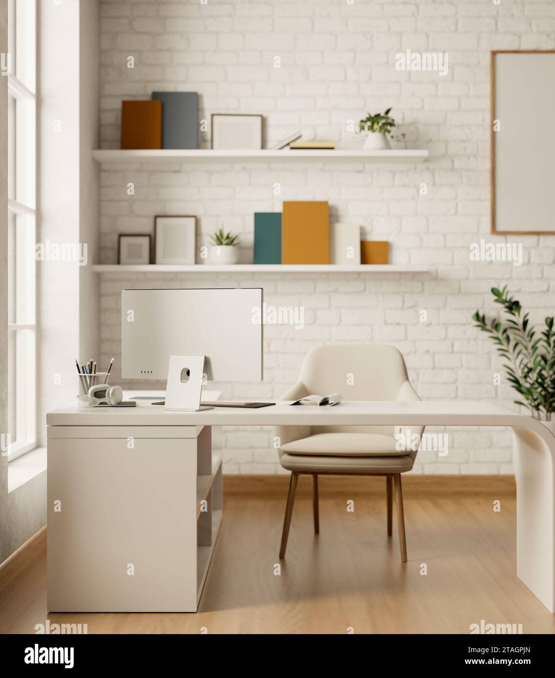 Interior design of a modern trendy office room or home office workspace ...