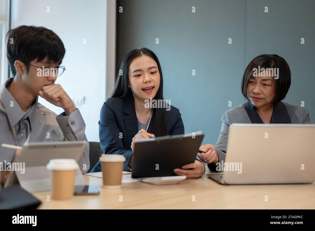 Group of diverse Asian businesspeople are in the meeting, discussing ...