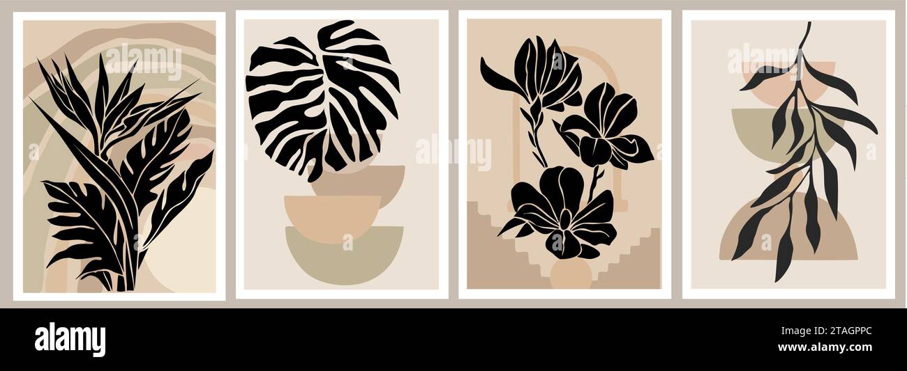 Set of Boho aesthetic abstract botanical wall arts Stock Vector Image ...