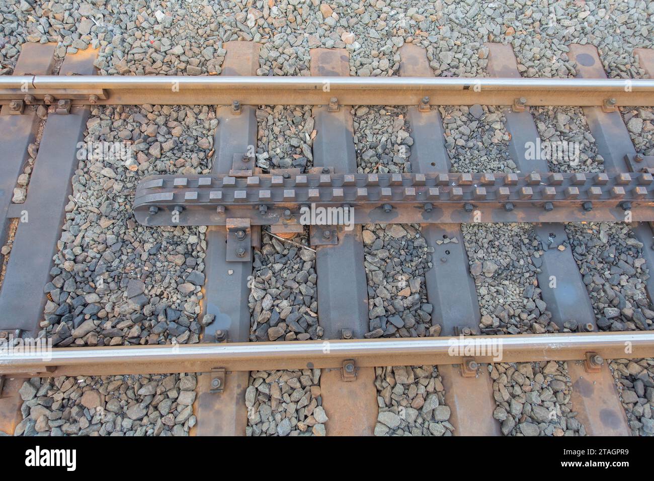 track, rails, steel railway sleepers on the cog railway from Tanvald to ...