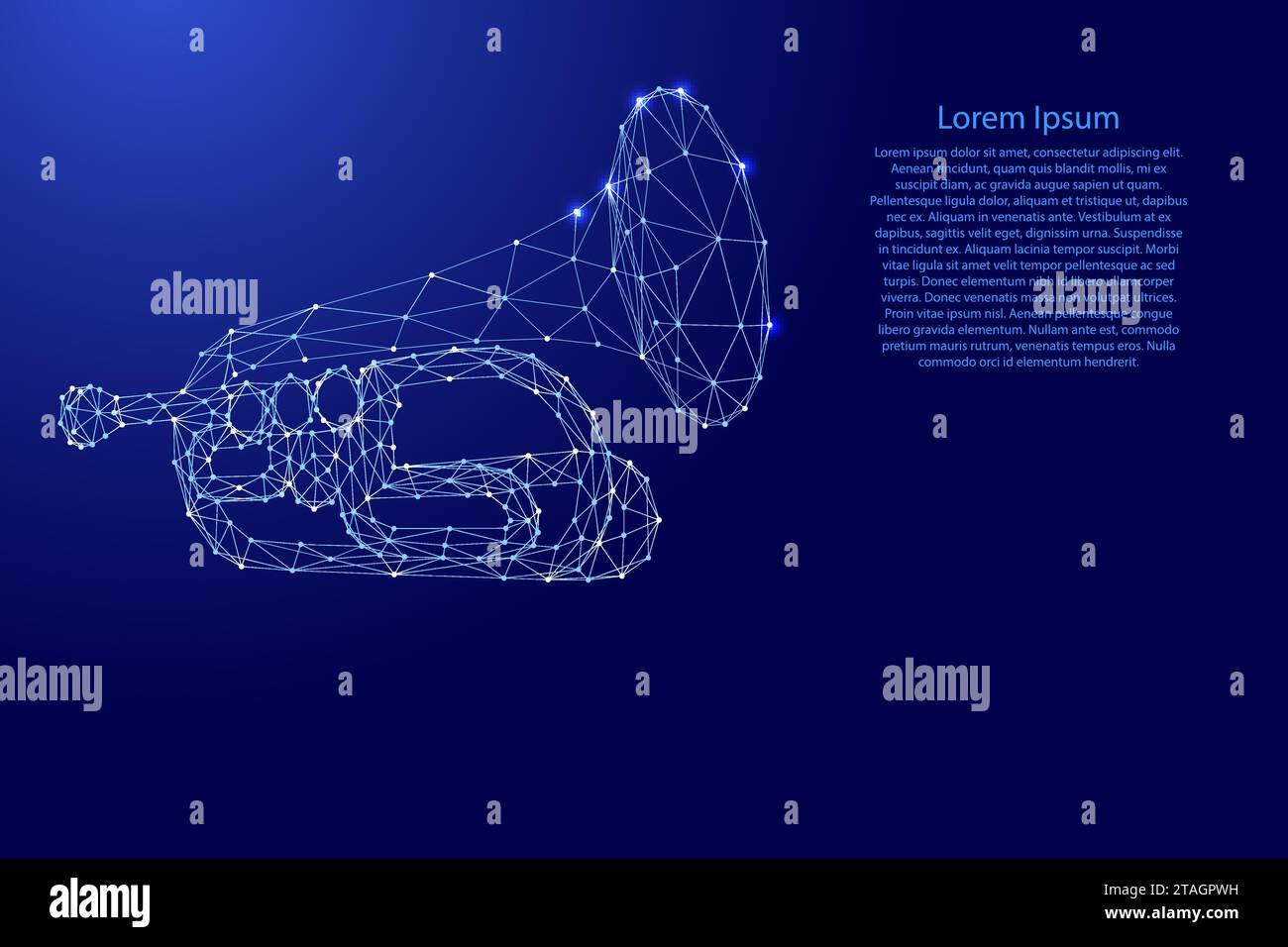 Trumpet cornet, wind musical instrument, from futuristic polygonal blue ...