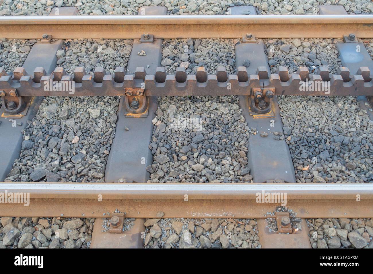 track, rails, steel railway sleepers on the cog railway from Tanvald to ...