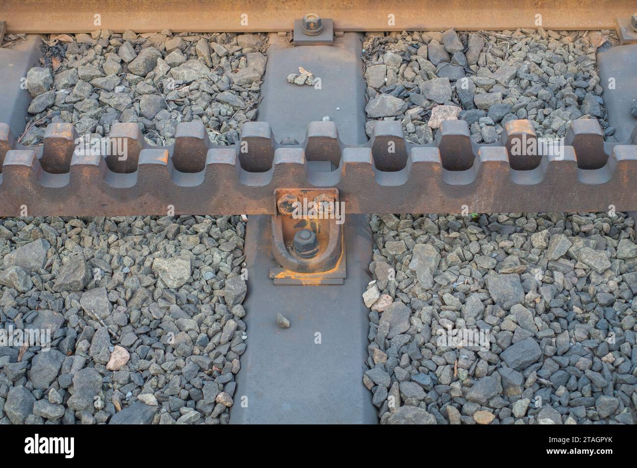 track, rails, steel railway sleepers on the cog railway from Tanvald to ...