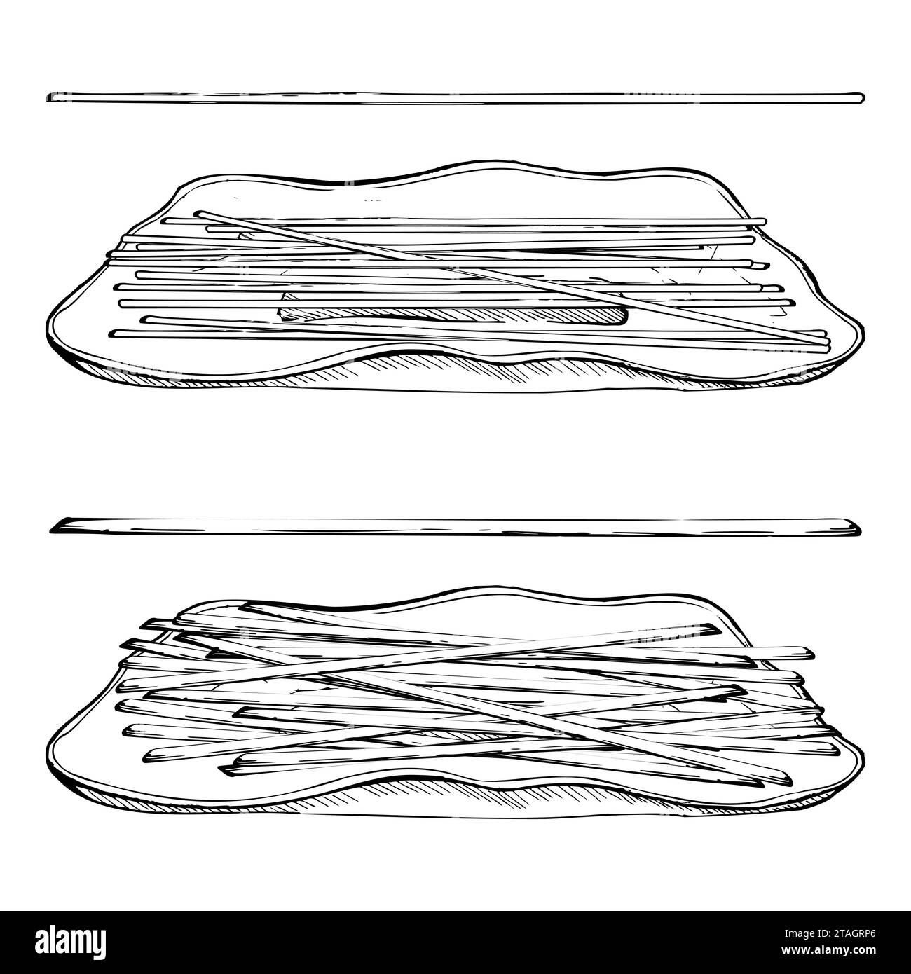 Hand drawn vector ink illustration. Long pasta Italian cuisine ...