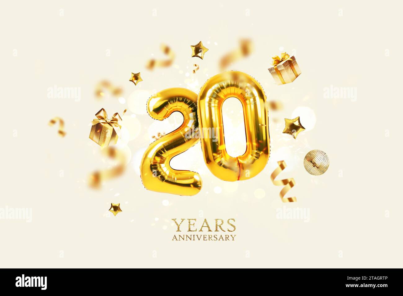 Gold festive balloons 20 years anniversary with golden confetti ...