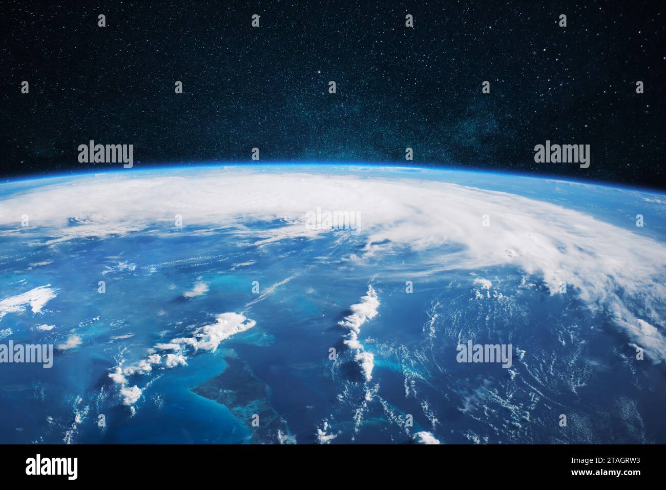 Amazing blue planet earth with ocean, clouds and continents in open ...