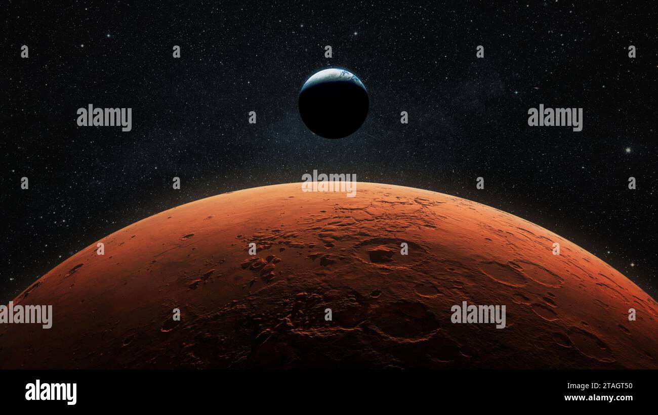 View of planet earth from Mars. Mars, the red planet with detailed ...