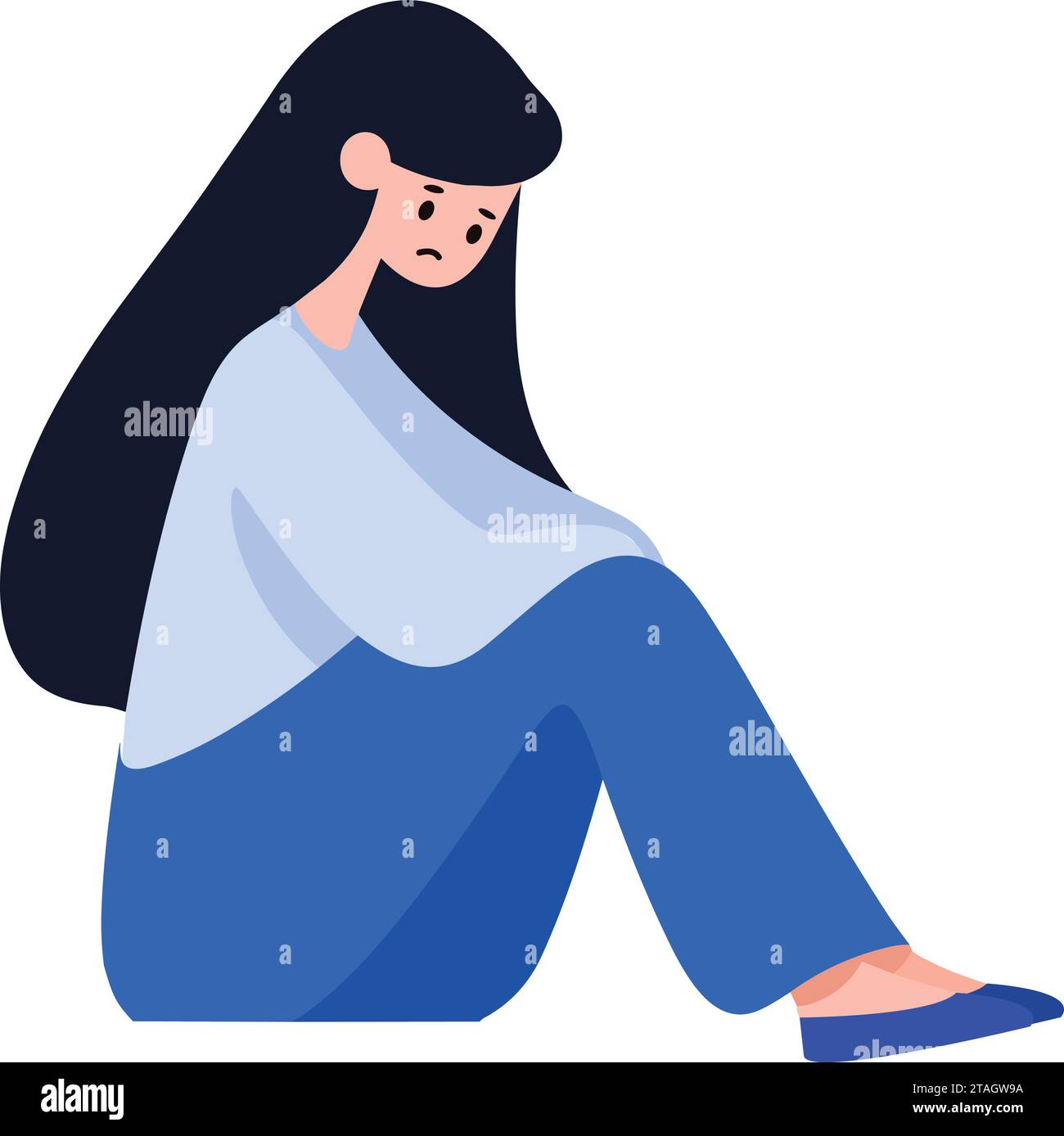 Hand Drawn teenage character is depressed in flat style isolated on ...