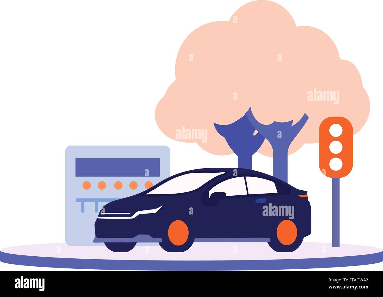 Hand Drawn Electric cars with electric charging stations in flat style ...