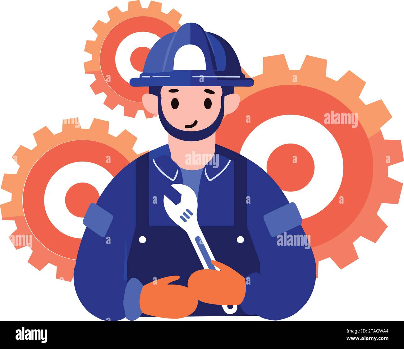 Hand Drawn Engineer or architect with cogs in construction concept in ...
